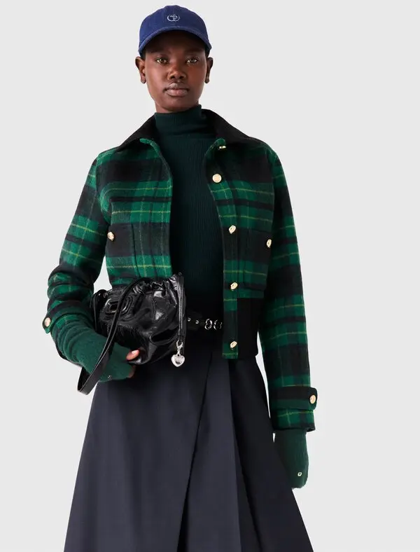 Maje Reversible Cropped Check Jacket