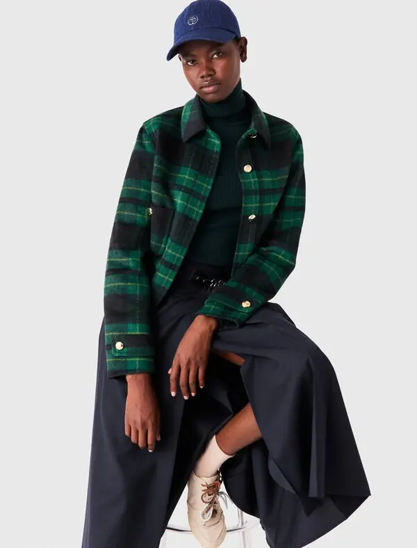 Maje Reversible Cropped Check Jacket
