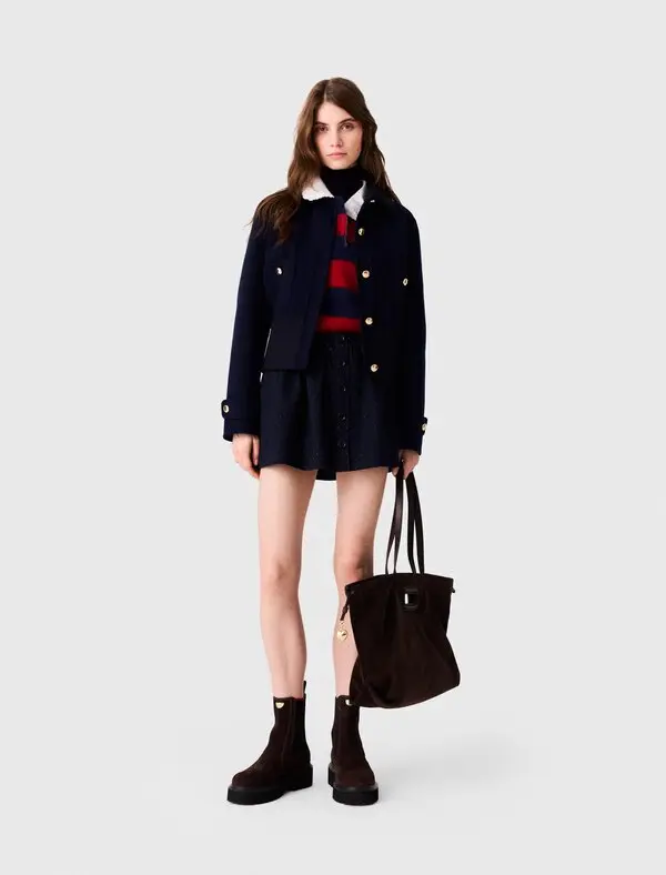 Maje Short Double-faced Jacket With Corduroy Collar
