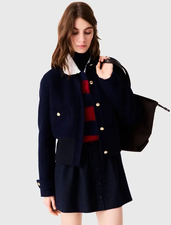 Maje Short Double-faced Jacket With Corduroy Collar