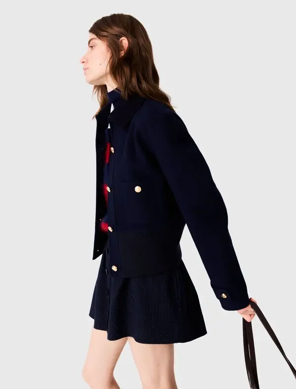 Maje Short Double-faced Jacket With Corduroy Collar