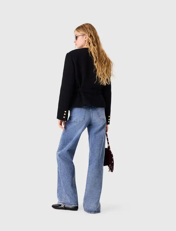 Maje Textured Double-breasted Belted Jacket