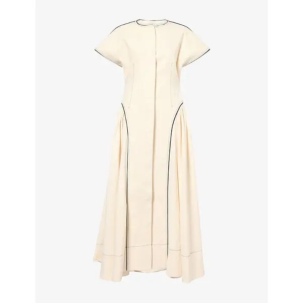 Mona Alshebil Open-back Contrast-stitch Denim Maxi Dress - Cream