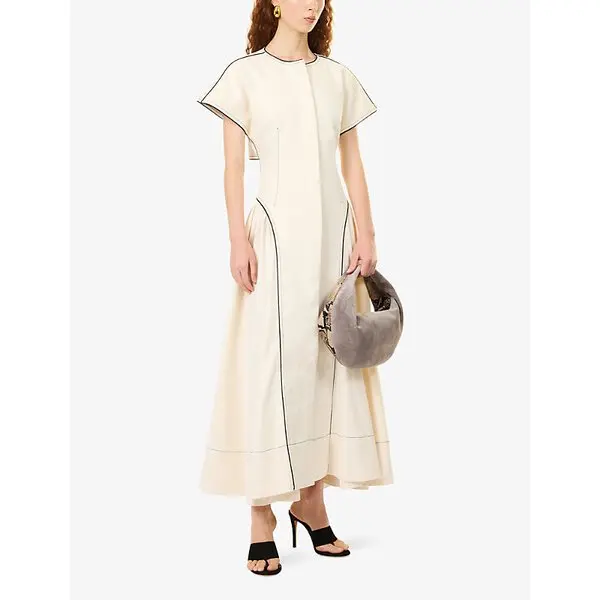 Mona Alshebil Open-back Contrast-stitch Denim Maxi Dress