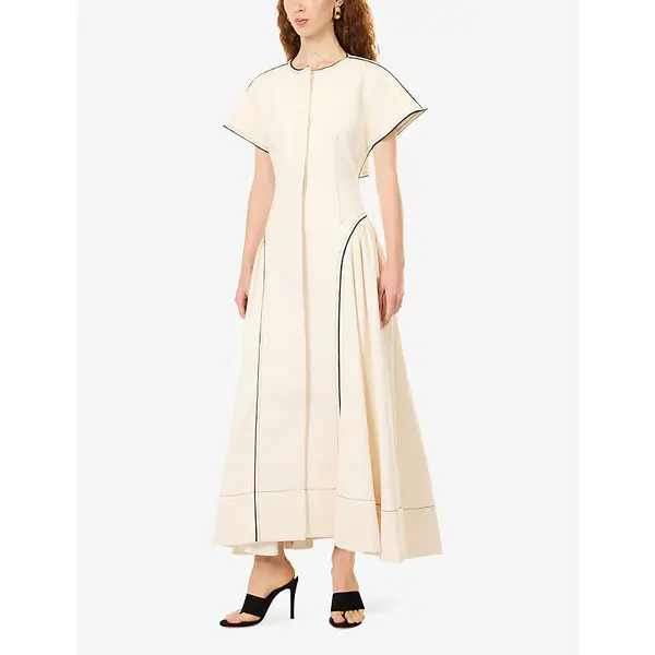 Mona Alshebil Open-back Contrast-stitch Denim Maxi Dress