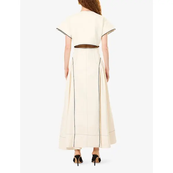 Mona Alshebil Open-back Contrast-stitch Denim Maxi Dress