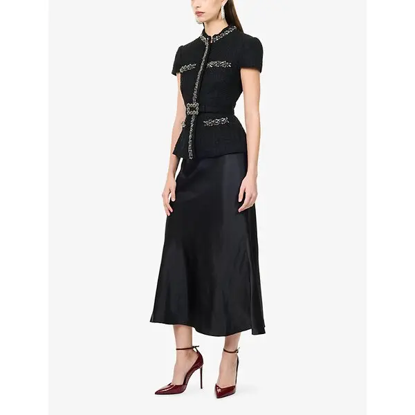 SELF-PORTRAIT Crystal-trim Bouclé And Satin Midi Dress