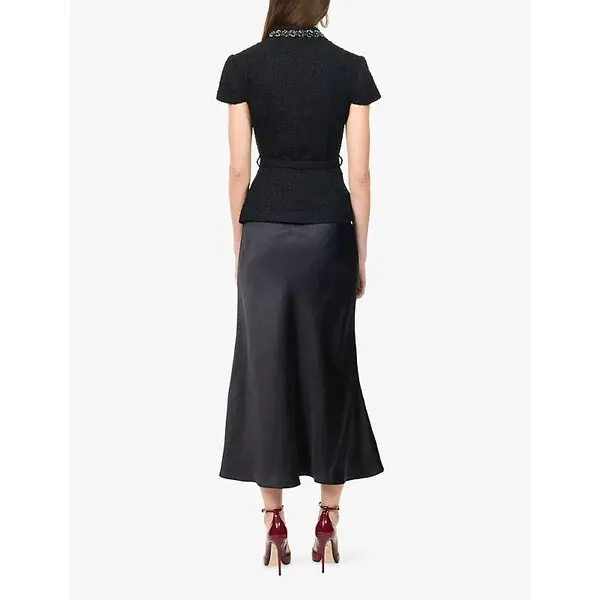 SELF-PORTRAIT Crystal-trim Bouclé And Satin Midi Dress