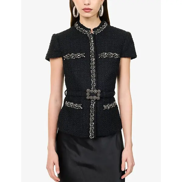 SELF-PORTRAIT Crystal-trim Bouclé And Satin Midi Dress