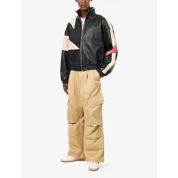 NAHMIAS Contrast Panel Leather Bomber Jacket