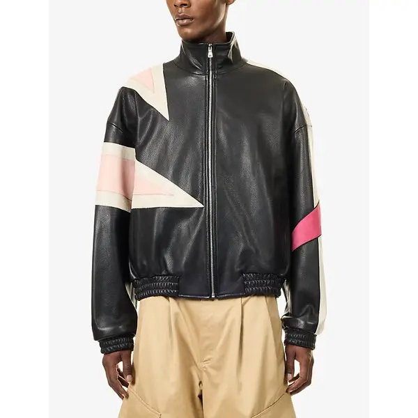 NAHMIAS Contrast Panel Leather Bomber Jacket