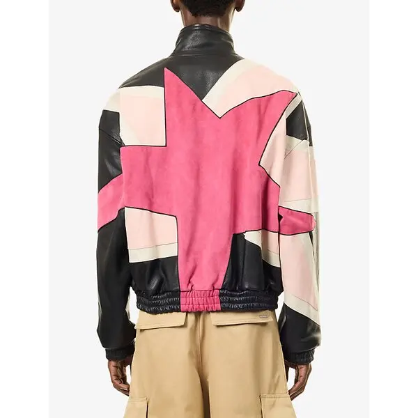 NAHMIAS Contrast Panel Leather Bomber Jacket