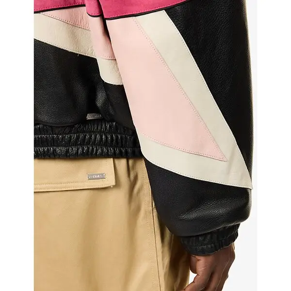 NAHMIAS Contrast Panel Leather Bomber Jacket
