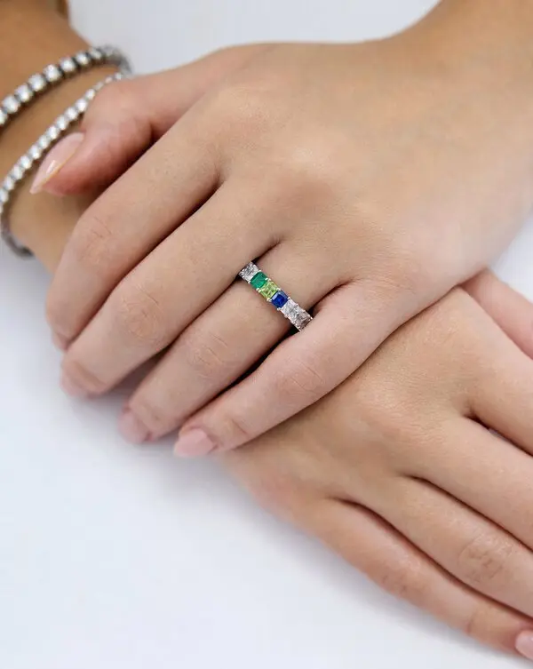 Ring Concierge Radiant Lab Diamond And Birthstone Eternity Band - Platinum