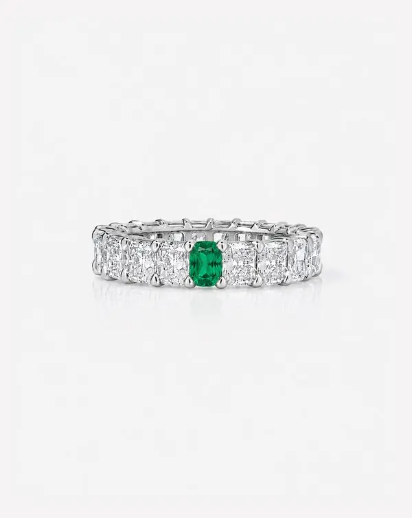 Ring Concierge Radiant Diamond And Birthstone Eternity Band - Platinum