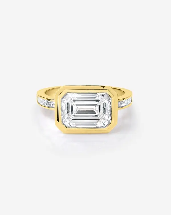 Ring Concierge 3.03 Carat Emerald Lab-grown Diamond Engagement Ring With Channel Set Baguette Diamonds In 14k Yellow