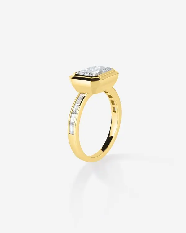Ring Concierge 3.03 Carat Emerald Lab-grown Diamond Engagement Ring With Channel Set Baguette Diamonds In 14k Yellow