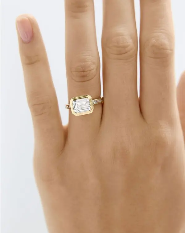 Ring Concierge 3.03 Carat Emerald Lab-grown Diamond Engagement Ring With Channel Set Baguette Diamonds In 14k Yellow