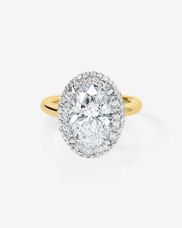 Ring Concierge 3.10 Ct. Oval Lab Diamond Engagement Ring With Pavé Halo In 14k Yellow