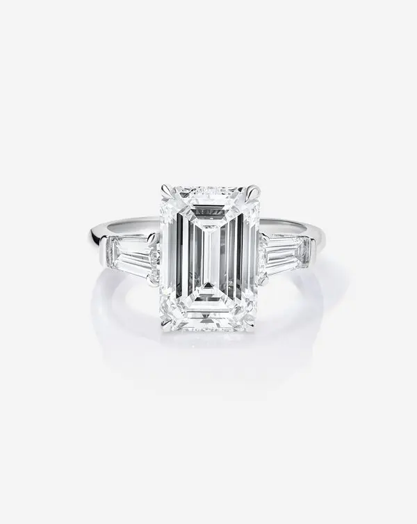 Ring Concierge 3.06 Ct. Emerald Lab Diamond Engagement Ring With Tapered Baguettes In Platinum