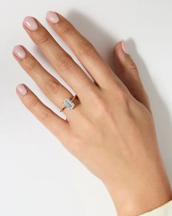 Ring Concierge 3.62 Carat Emerald Lab Diamond Engagement Ring In Whisper Thin® Hidden Halo Setting
