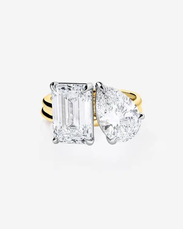Ring Concierge 5.19 Ct. Emerald And Pear Lab Diamond Whisper Thin® Duet Engagement Ring