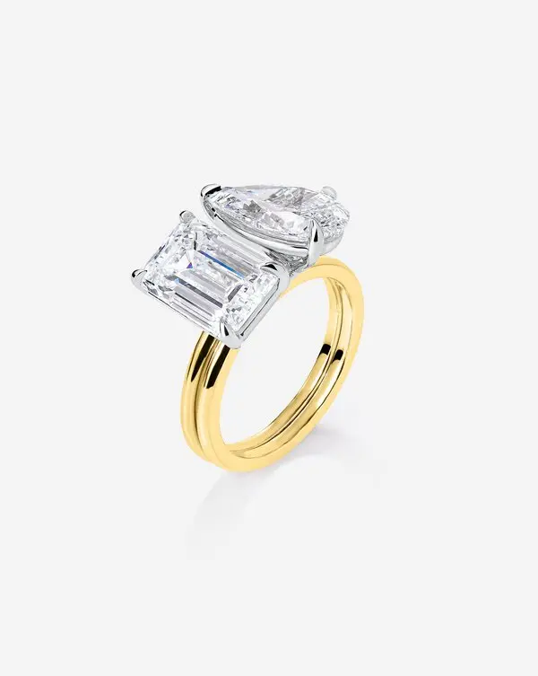 Ring Concierge 5.19 Ct. Emerald And Pear Lab Diamond Whisper Thin® Duet Engagement Ring
