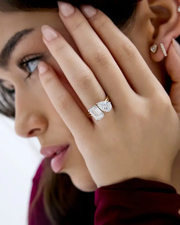 Ring Concierge 5.19 Ct. Emerald And Pear Lab Diamond Whisper Thin® Duet Engagement Ring