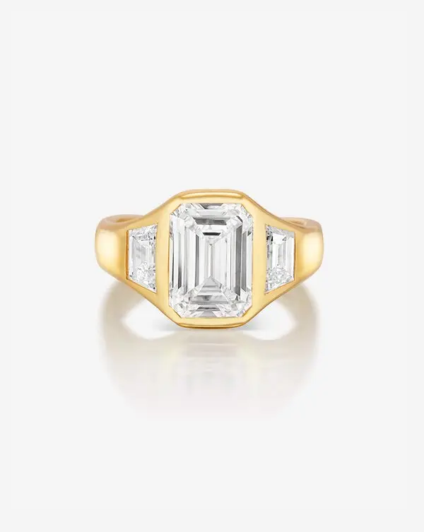 Ring Concierge 3.03 Ct. Emerald Lab Diamond Trinity Bezel Engagement Ring