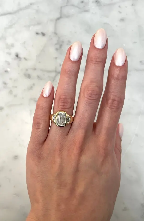 Ring Concierge 3.03 Ct. Emerald Lab Diamond Trinity Bezel Engagement Ring