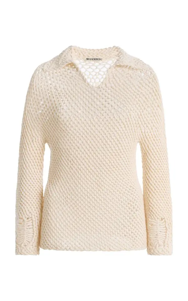 JW Anderson Crocheted Wool Knit Sweater - White