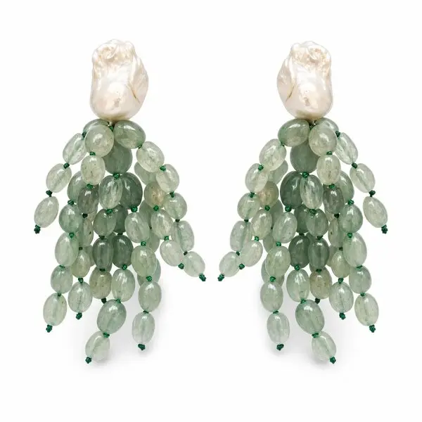 ANGEL BAROCCO Prehnite Cluster Baroque Pearl Drop Earrings