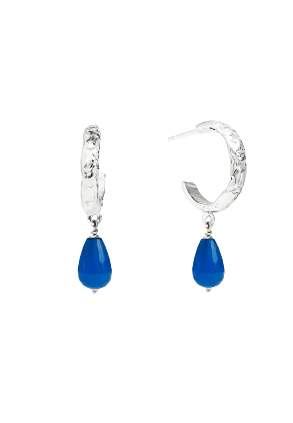 LAVANI JEWELS Sadie Blue Stone Hoop Earrings In Silver
