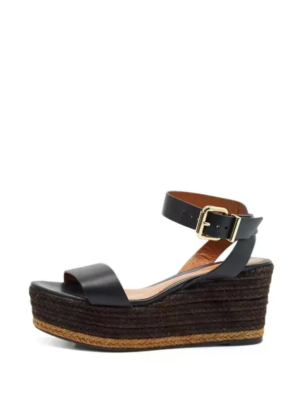 Fendi Leather Wedge Espadrilles With Ankle Strap And Gold-tone Hardware