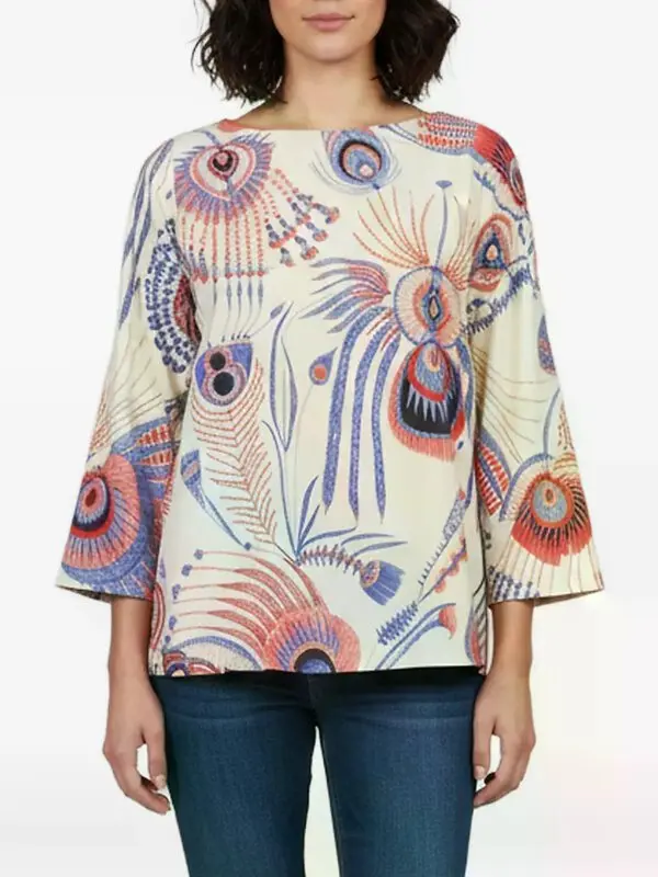 Dries Van Noten Peacock Print Crepe Blouse