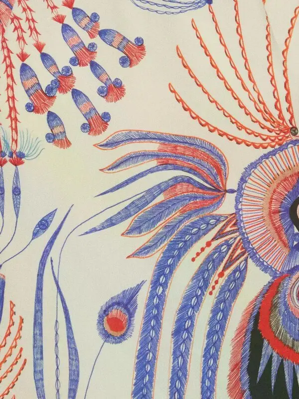 Dries Van Noten Peacock Print Crepe Blouse