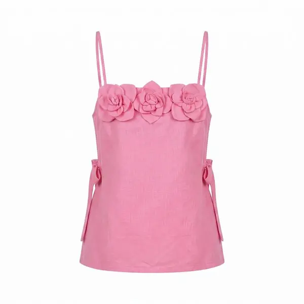 Yumi Kim Flora Linen Rosette Top - Pink