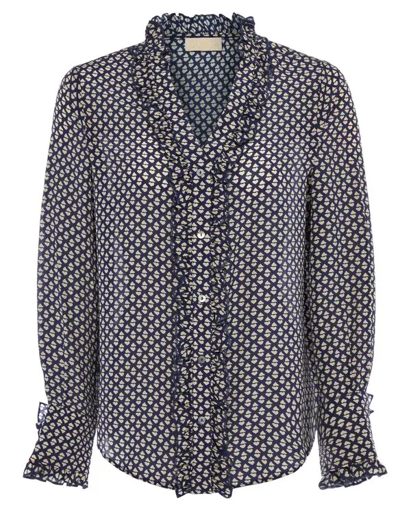 GUINEA Printed Silk Shirt With Frill Detail