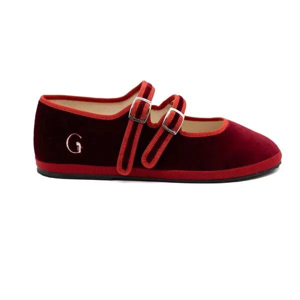 GONDOLINA SHOES Accademia Ruby Velvet Double-strap Mary Jane Shoes – Made In Italy