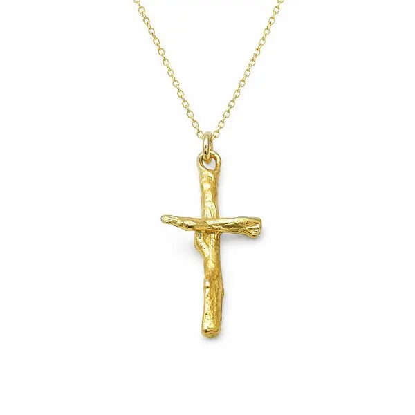 MOTHER NATURE JEWELRY Handmade Olive Branch Cross Pendant Necklace Plated Sterling Silver - Gold