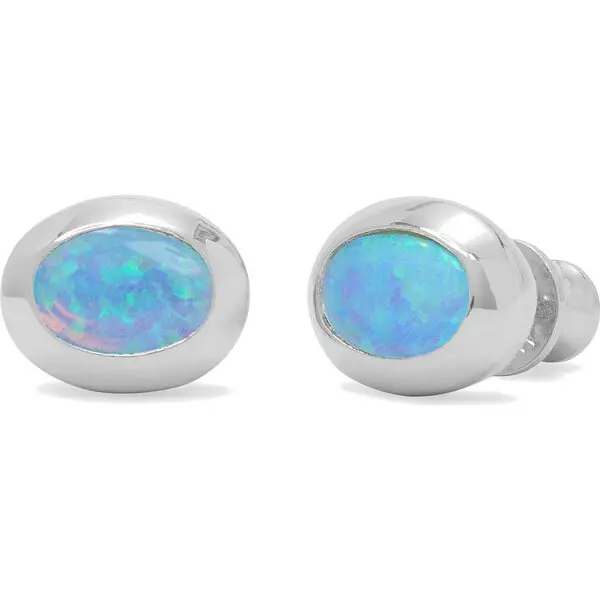 Melinda Maria Bezel-set Simulated Opal Stud Earrings - Silver-blue Opal