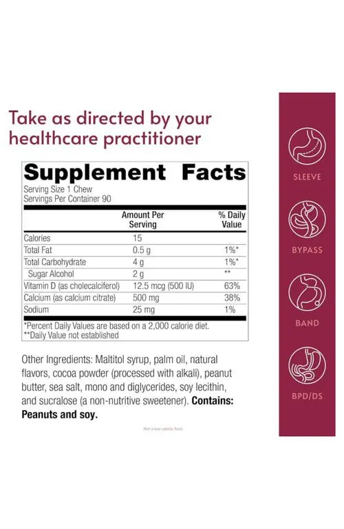 BARIATRIC ADVANTAGE Calcium Citrate Chewy Bites 500 Mg Vitamin D3 Supplement 90 Count