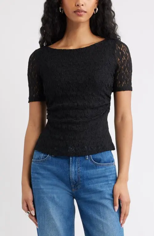 OPEN EDIT Short Sleeve Lace Top - Black