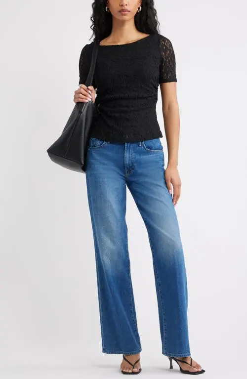 OPEN EDIT Short Sleeve Lace Top - Black