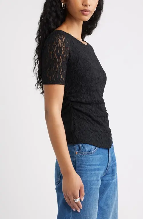OPEN EDIT Short Sleeve Lace Top - Black