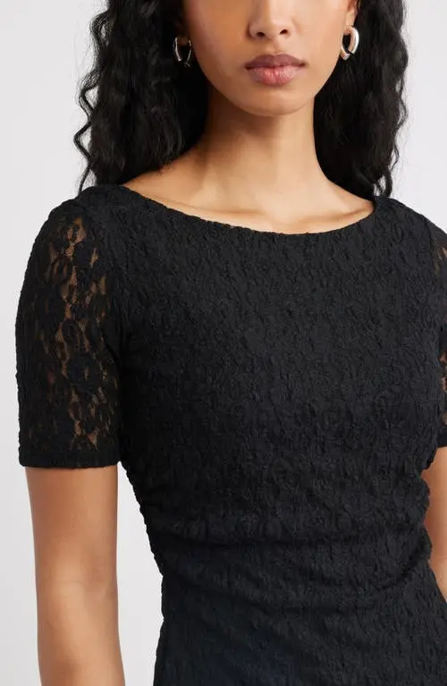 OPEN EDIT Short Sleeve Lace Top - Black