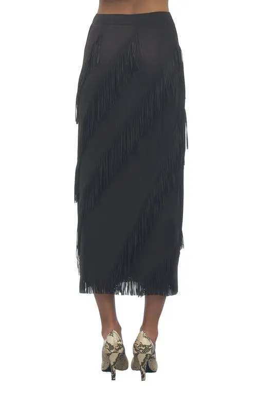 MAUDE CLUB Kellie Fringed Midi Skirt