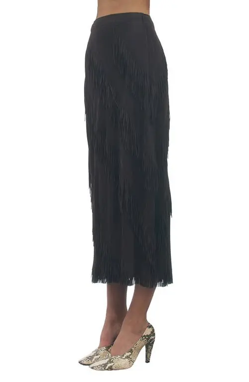 MAUDE CLUB Kellie Fringed Midi Skirt