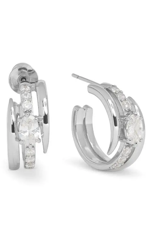 Melinda Maria Cubic Zirconia Triple Hoop Huggie Earrings - Silver-white
