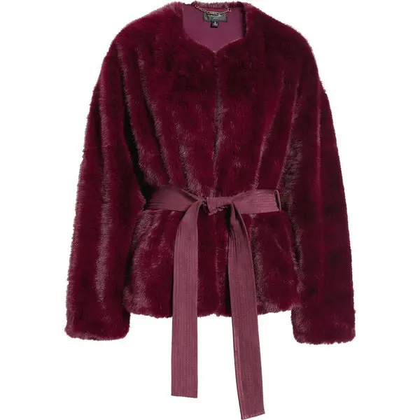 TAHARI ASL Tie Waist Faux Fur Jacket